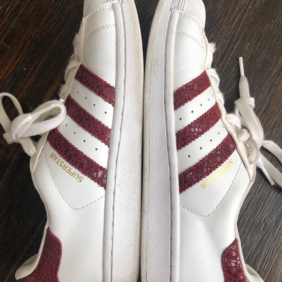 adidas | Shoes | Adidas Superstar White Maroon Snakeskin Women | Poshmark